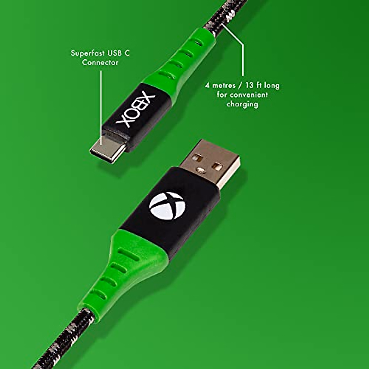 Numskull Official Xbox Series X USB Type-C Nylon Braided Charging Cable 4m - Fast Charging Play and Charge Lead - Compatible with Nintendo Switch, Xbox Series S, PS5, (NS2406)