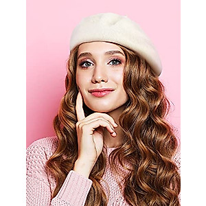 3 Pieces Beret Hat French Style Beanie Cap Solid Color Winter Hat for Women and Girls Casual Use (Navy, White, Burgundy)