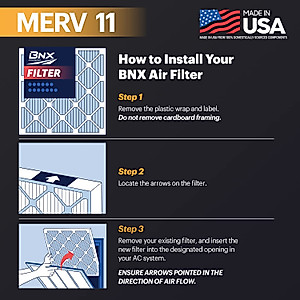 BNX TruFilter 20x25x1 Air Filter MERV 11 (6-Pack) - MADE IN USA - Allergen Defense Electrostatic Pleated Air Conditioner HVAC AC Furnace Filters for Allergies, Dust, Pet, Smoke, Allergy MPR 1200 FPR 7