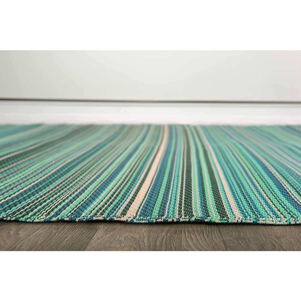 Rugshop Contemporary Stripe Reversible Crease-Free Waterproof Premium Recycled Plastic Outdoor Rugs for Patio,Backyard,RV,Deck,Picnic,Trailer,Beach,Camping Blue 3' x 5'