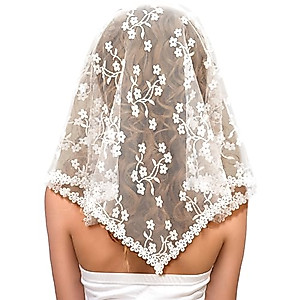 Boao 2 Pieces 1950s Retro Lace Scarf Triangle Neck Scarf Embroidered Lace Wrap Hair Wrap for Women (Stylish)