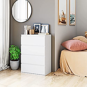 FOTOSOK 4 Drawer Dresser, Modern Storage Chest of Drawers 23.6L x 15.7W x 31.5H in, Nightstand File Cabinet with 4 Drawers for Home Office, White