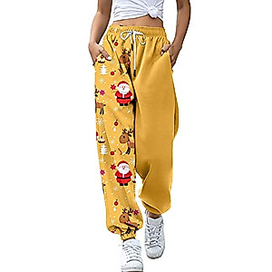 Plus Size Sweatpants,Womens Wide Leg Sweatpants Christmas Snowman Print Elastic Waisted Workout Active Joggers Drawstring Wide Leg Sweatpants Christmas Tree Print W XL