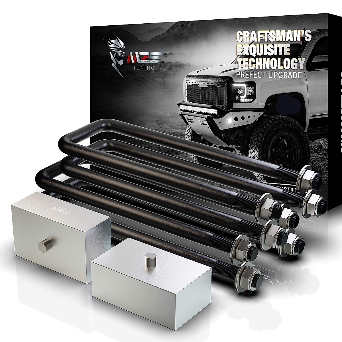 MZS Rear Leveling Kit 2" Lift Blocks + U-Bolts Compatible with 1995-2024 Tacoma 2WD 4WD