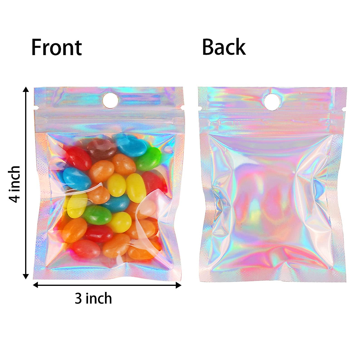 Holographic Resealable Bags 300 Pieces(3×4 Inch) Sealed Resealable Pouch for Food Storage