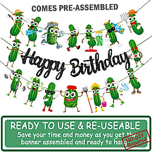 Funny Pickle Birthday Party Decorations Black Happy Birthday Banner Green Pickle Cucumber Theme Garland Cute Cucumber Birthday Banner Decorations for Kind of a Big Dill Party Baby Shower Supplies