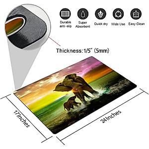 OHTMTHO 17"x24" Bathroom Rugs Non Slip Washable Bath Mat Small Door Floor Mat Printed with Colorful Seaside Elephants