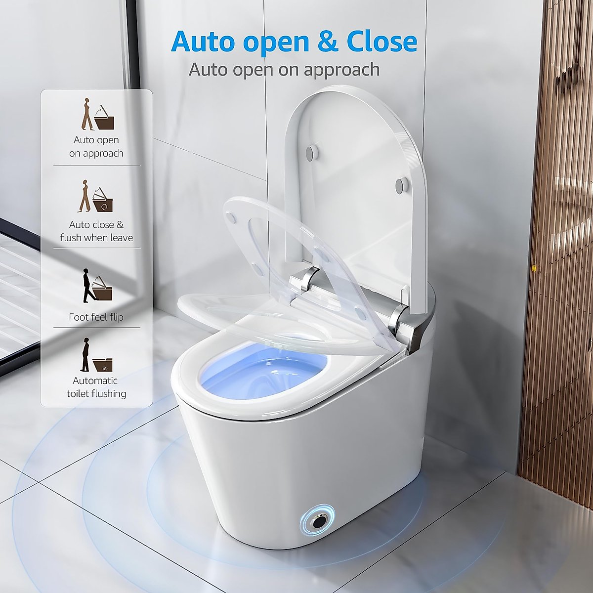 Smart Toilet Built-in Heated Bidet Seat, 360 Degree Siphon Powerful Flush, Warm Water Sprayer with Drying mode, Auto Open & Close Lid, Wireless Remote Control and with LED Display and Night Light
