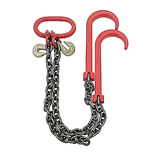 Mytee Products Grade 80 V Bridle Chain, Tow Recovery G80 3/8" x 3' Chain 7100# Lbs, Two 15" J-Hook & Eye Cradle Grab Hook