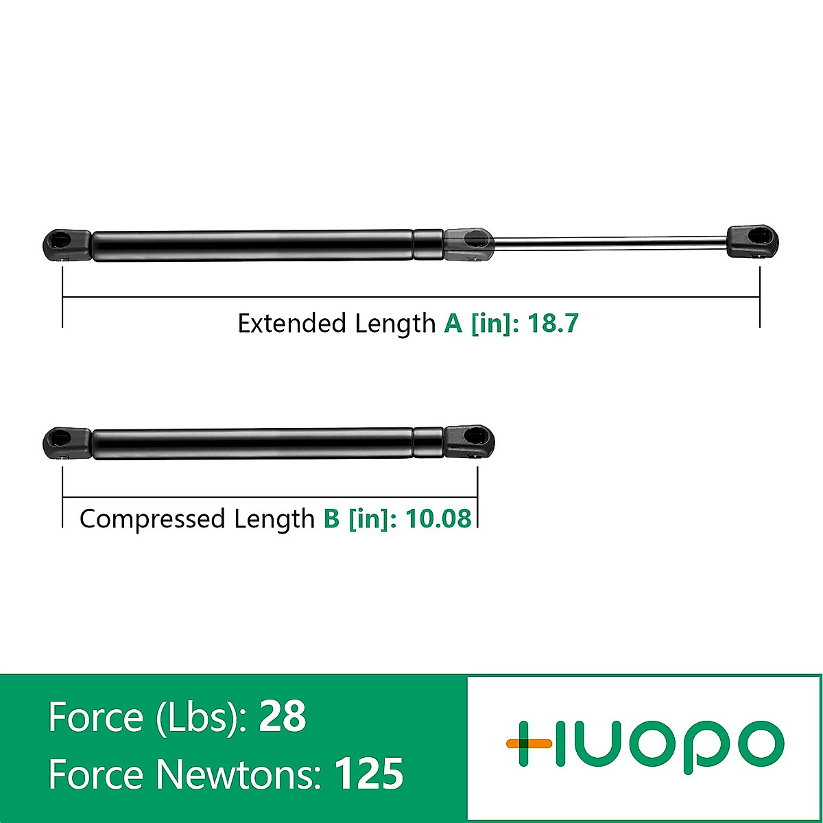 C16-21220 18 inch 28lb/125N Gas Strut, 19 inch Gas Struts Shock Lift Support for Leer Camper Shell Topper Rear Windows Door Truck Cap Toolbox Canopy Struts, C1621220, Set of 2 by HUOPO