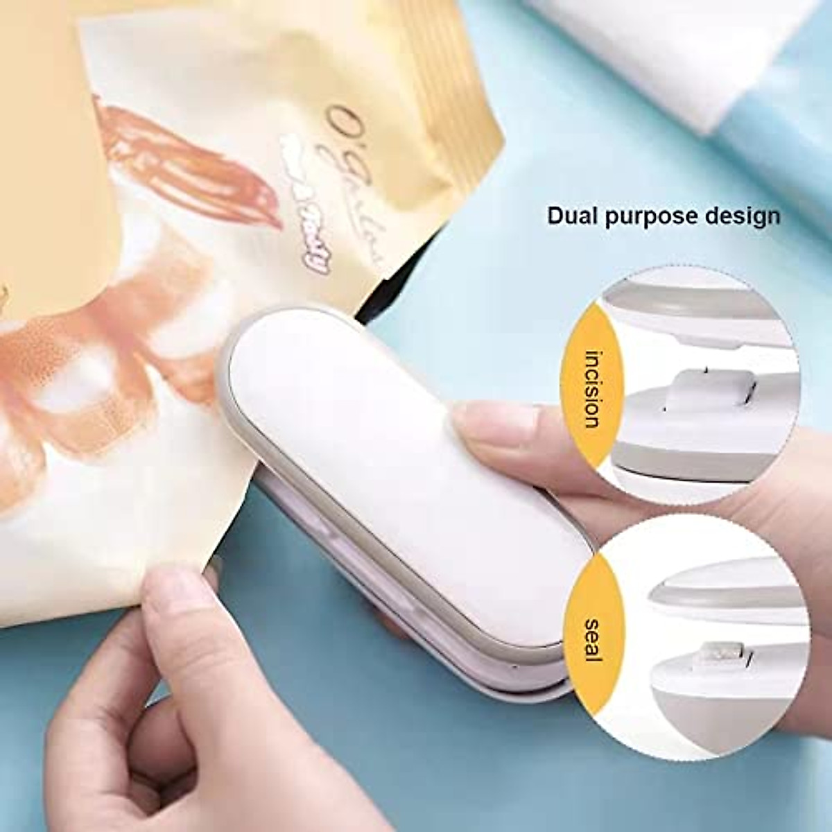 Mini Bag Sealer 2-in-1, Heat Sealer,Handheld Heat Vaccum, Portable Heat Vacuum Sealers with Hook, Heat Sealer with Cutter For Plastic Bags and Food, Mini Portable Sealer for Snacks, Resealer Machine Keep Food Fresh, Battery Not Included