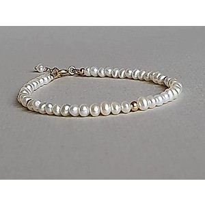 YONKU Gold pearl bracelet, 14K gold filled pearl jewelry, thin pearl bracelet, bridesmaid YO-BRACE-7212