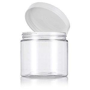 16 oz Clear Large PET Plastic Refillable Jar with White Lids (12 pack)