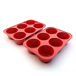 Silicone Texas Muffin Pans and Cupcake Maker, 6 Cup Large, Set of 2, Professional Use