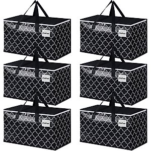 HomeHacks Storage Bags, Heavy Duty Moving Bags, Moving Boxes with Tag Pockets, Zippers & Carrying Handles, Collapsible Storage Totes for Storing, Camping, Packing & Moving Supplies, Black 88L, 6 Pack