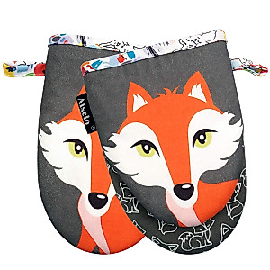 Alselo Mini Oven Mitts,2pk - Silicone Little Kitchen Gloves, Heat Resistant with Non-Slip Grip and Soft Quilted Cotton Lining for Safe Backing Cooking Barbecue (Gray, 2)