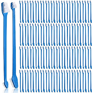 Gerrii 200 Pcs Dog Toothbrush Double Headed Dog Pet Toothbrush Long Handle Dog Tooth Brushing Kit Soft Bristles Pet Toothbrush for Dogs Cat and Most Pets Teeth Cleaning Dental Oral(Blue)