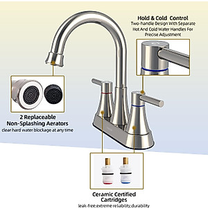 QSBOFOST Bathroom Faucets 4 inch Bathroom Sink Faucet with Pop Up Drain,360 Swivel Spout,Stainless Steel Lead-Free Sink Faucet with 2 Water Supply Lines for Bathroom Sink 2-3 Holes (Matte Black)
