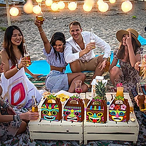 Glenmal 24 Pcs Hawaiian Aloha Party Boxes Tiki Luau Treat Boxes Goodie Candy Boxes Tropical Themed Boxes with Handles Summer Tiki Luau Treat Boxes for Aloha Hawaiian Luau Party Supplies (Luau)