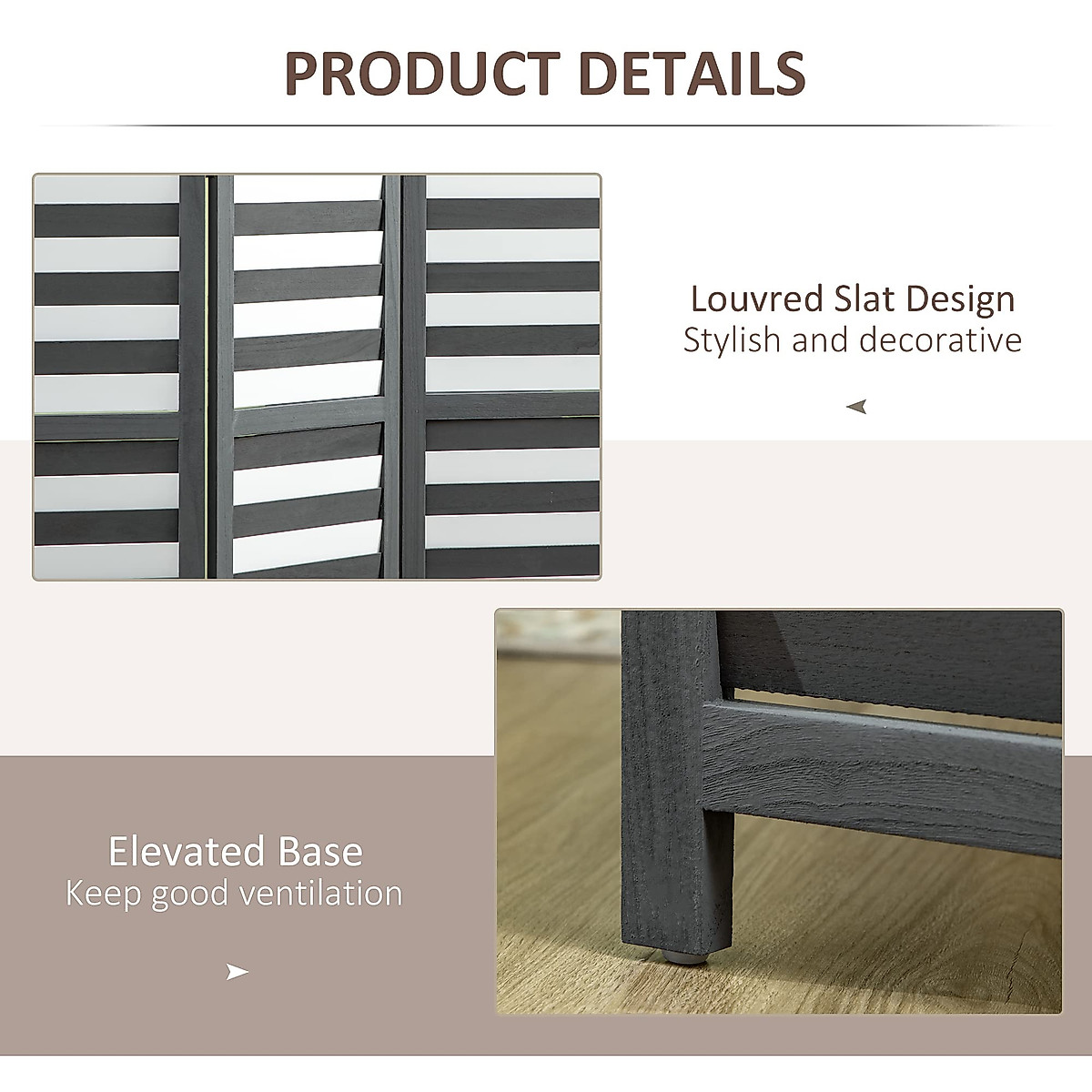 HOMCOM 5.6' Tall 4-Panel Room Divider and Folding Privacy Screen, Louvred Freestanding Privacy Divider, Partition Wall for Indoor Bedroom Office, White Grey