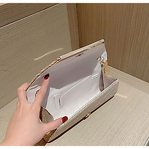 VINMEN Evening Bags Purses For Wedding Glitter Clutch for Women Dressy Clutches with Shoulder Chain (Gold)