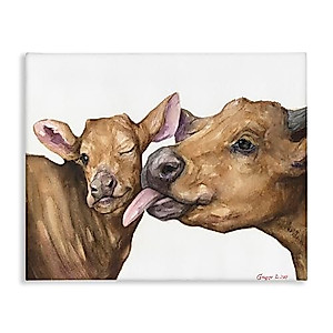 Stupell Industries Baby Cow Family Animal Watercolor Painting Wall Art, 24x30, Gallery Wrapped Canvas