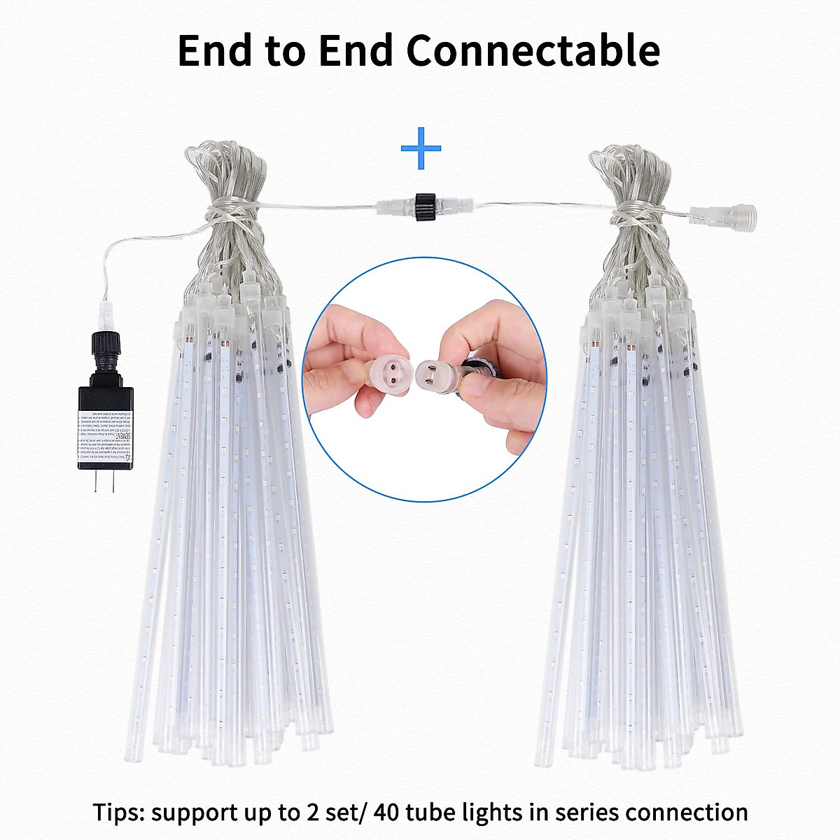 Blingstar Meteor Shower Lights 16Inch 20Tubes 720LED Christmas Outdoor Waterproof Falling Rain Extendable Cascading Icicle for Indoor Outside Xmas Halloween Tree Decor, Cool White