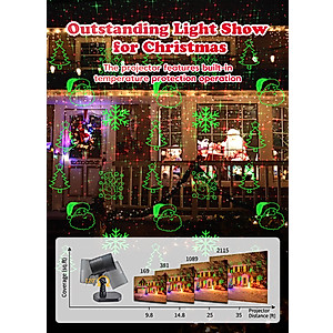 Christmas Projector Lights Outdoor, Party Laser Light Projection 8 Patterns Waterproof with Timer Speed Flash Mode Setting Landscape Spotlight for Indoor House Halloween Holiday Decoration, Red+Green