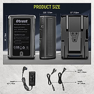 OTREST 13200mAh V Mount Battery, BP-190WS 14.8V 190Wh Rechargeable Li ion Battery with D Tap Output Charger and Cable for Video Broadcast LED Light Compatible with Sony BMPCC Camera Camcorder