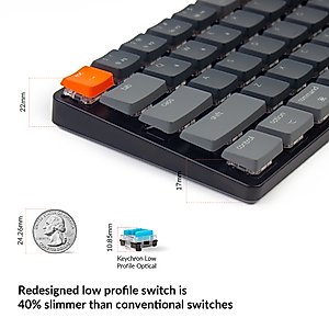 Keychron K7 65% Layout 68-Key Ultra-Slim RGB Backlit Hot-swappable Computer Keyboard for Mac Windows, Wireless Bluetooth/Wired USB Mechanical Keyboard with Low-Profile Optical Blue Switch