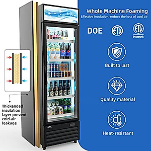 JAECOOL Commercial Beverage Refrigerator Cooler, Merchandiser Refrigerator with Glass Door, Upright Display Refrigerator, Auto-defrost, R290 Eco-friendly, ETL, 12.8 Cu. Ft