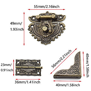SDTC Tech Antique Engraved Latch Hasp Hinges and Box Corner Protectors Hardware Kit for Jewelry Box Decoration and Repair