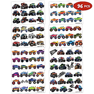 Monster Truck Temporary Tattoos for Kids | Birthday Party Supplies Favors Super Cute Fake 96PCS Tattoos Stickers Party Decorations Boys Girls School Rewards Gifts