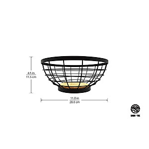 Large Wooden Fruit Bowl for Kitchen Countertop & Dining Room, Decorative Wooden Wire Basket for Living Room- ShinYik Japanese Zakka Style with Bamboo Wood and Rust Resistance Black Iron