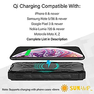 SunAmp Wireless Solar Power Bank | Solar Charger with USB Type C Quick Charge | Bright LED Flashlight | 20,000mAh | IP54 Rainproof Shockproof Dustproof for Travel and Outdoors | 4 Ports (Black) from