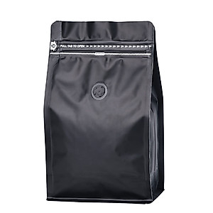 50 Pack Coffee Bags with Aluminum Foil and Degassing Valve, Resealable High Barrier Storage Bags, Odor-Proof for Coffee Beans, Stand Up Coffee Pouch, Flat Bottom (Medium-12OZ, Black)