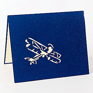CheeseandU Blue Plane Pop Up Card 3D Greeting Pop Up Fathers Day Card, Happy Birthday Card For Dad, Husband, Son, Brother, Men, Congratulations, Retirement, Friendship, Thinking Of You