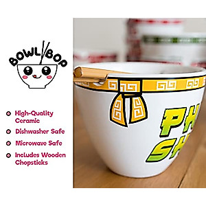 Toynk Bowl Bop Pho Sho Japanese Ceramic Dinnerware Set | Includes 16-Ounce Ramen Noodle Bowl and Wooden Chopsticks | Asian Food Dish Set For Home & Kitchen | Kawaii Anime Gifts, Snack Collectible