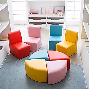 AIIT Kinlife Kids Table and Chair Set - 8PCS Soft Foam & PVC Seating Set Sofa Toddler Stools Colorful Table for Preschool Playroom Classroom Daycare