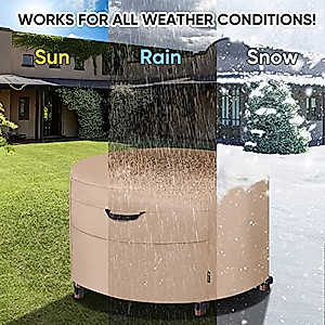 PTEROMY Patio Fire Pit Table Cover, Heavy Duty 600D Canvas Outdoor Waterproof Fireplace Cover (Khaki, Round, 36'')