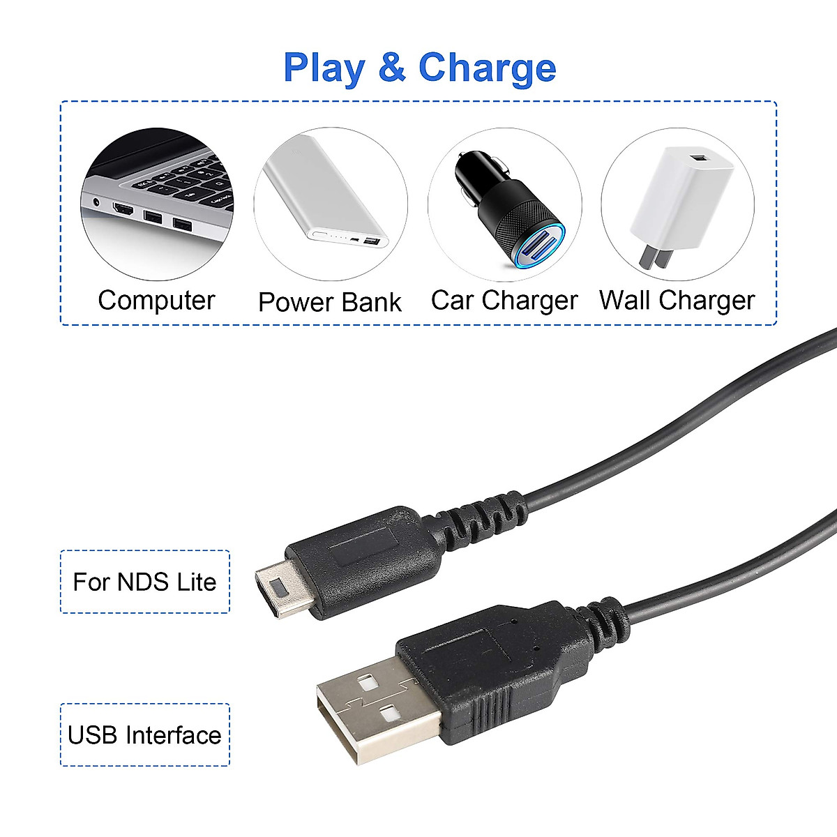 CSTESVN DS Lite USB Charger Cable Kit, 2 Pcs 3.9ft Charging Cord and 4 Stylus Pen Compatible with Nintendo DS Lite (ONLY for NDSL, NOT for 3DS, 2DS, DSi, DS)