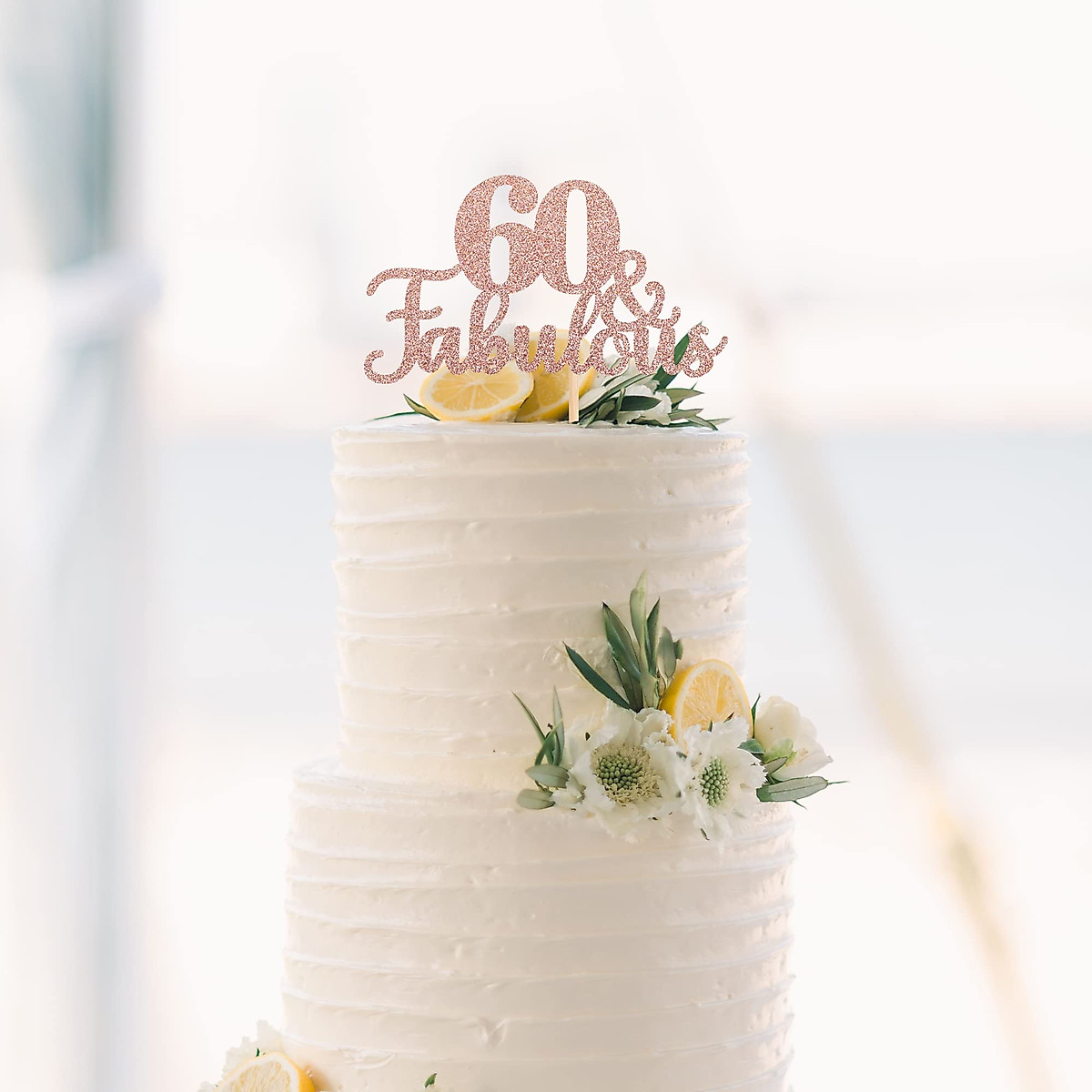 1 PCS 60 &amp; Fabulous Cake Topper Glitter Sixty and Fabulous Cake Toppers Happy 60th Birthday Cake Pick for 60th Wedding Anniversary Birthday Party Cake Decorations Supplies Rose Gold