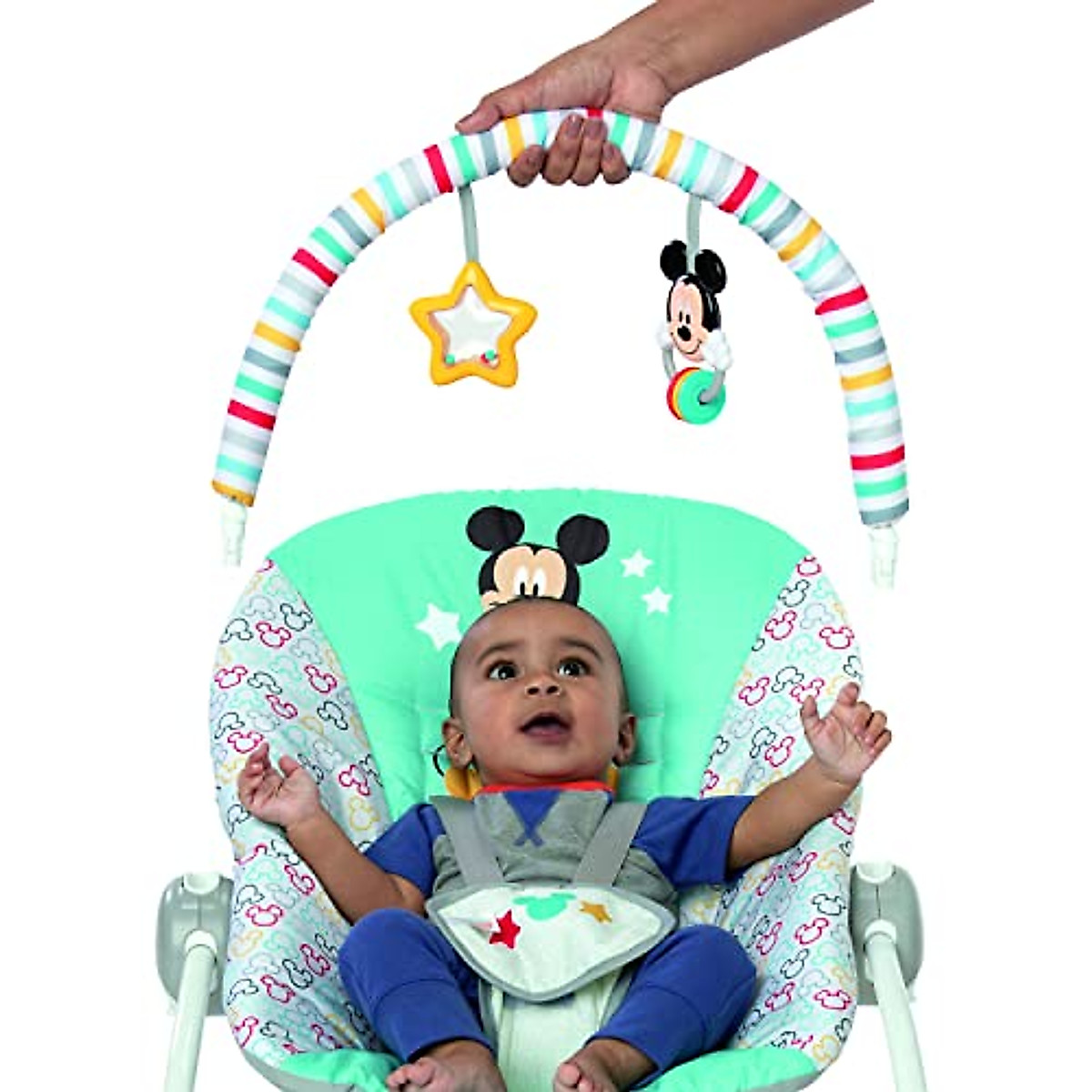 Bright Starts Disney Baby MICKEY MOUSE Infant to Toddler Rocker & Seat with Vibrations and Removable -Toy Bar, 0-30 Months Up to 40 lbs (Original Bestie)