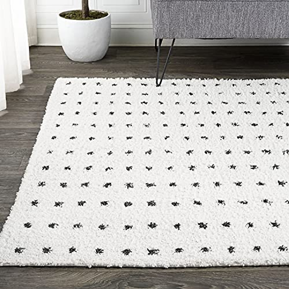 JONATHAN Y MOH400A-3 Pele Modern Geometric Shag Indoor Area-Rug Bohemian Polka Dot Easy-Cleaning Bedroom Kitchen Living Room Non Shedding, 3 X 5, White/Black