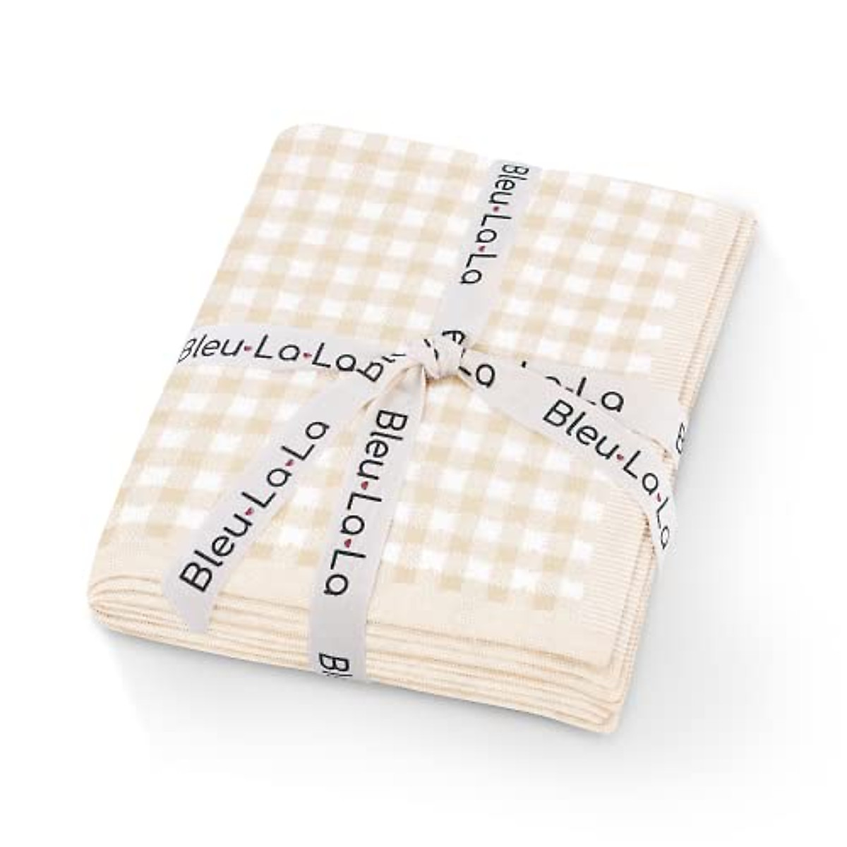 Luxury Knit Baby Blanket - 100% Soft Fine Cotton Quilt Blanket - Use as Receiving Swaddling Crib Stroller Nursery Bed Shower Baby Gift Registry for Newborns Toddlers Boys & Girls (Plaid - Beige)