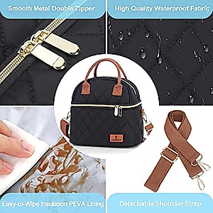 VS VOGSHOW Lunch Bag for Women, Quilted Dual Compartment Insulated Small Lunch Box Bag for Work, Freezable Soft Lunch Cooler Tote Bag