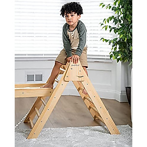 Avenlur Hazel 5-in-1 Indoor Gym Playset for Children - Montessori Waldorf Style with Triangle Ladder, Climbing Ramp, Arch Climber, Rocker, and Slide - Playground for Toddlers & Kids (18m-6yrs) Natural