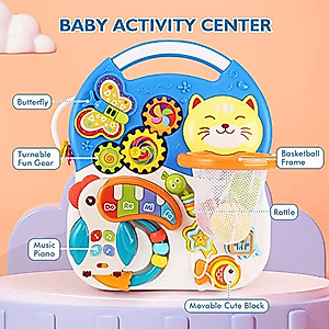 Eners Sit to Stand Baby Learning Walker with Wheels, Baby Activity Walker, 2 in 1 Baby Push Walkers and Activity Center, Musical Walking Toys, Walker for Baby Boy Girl (Blue)