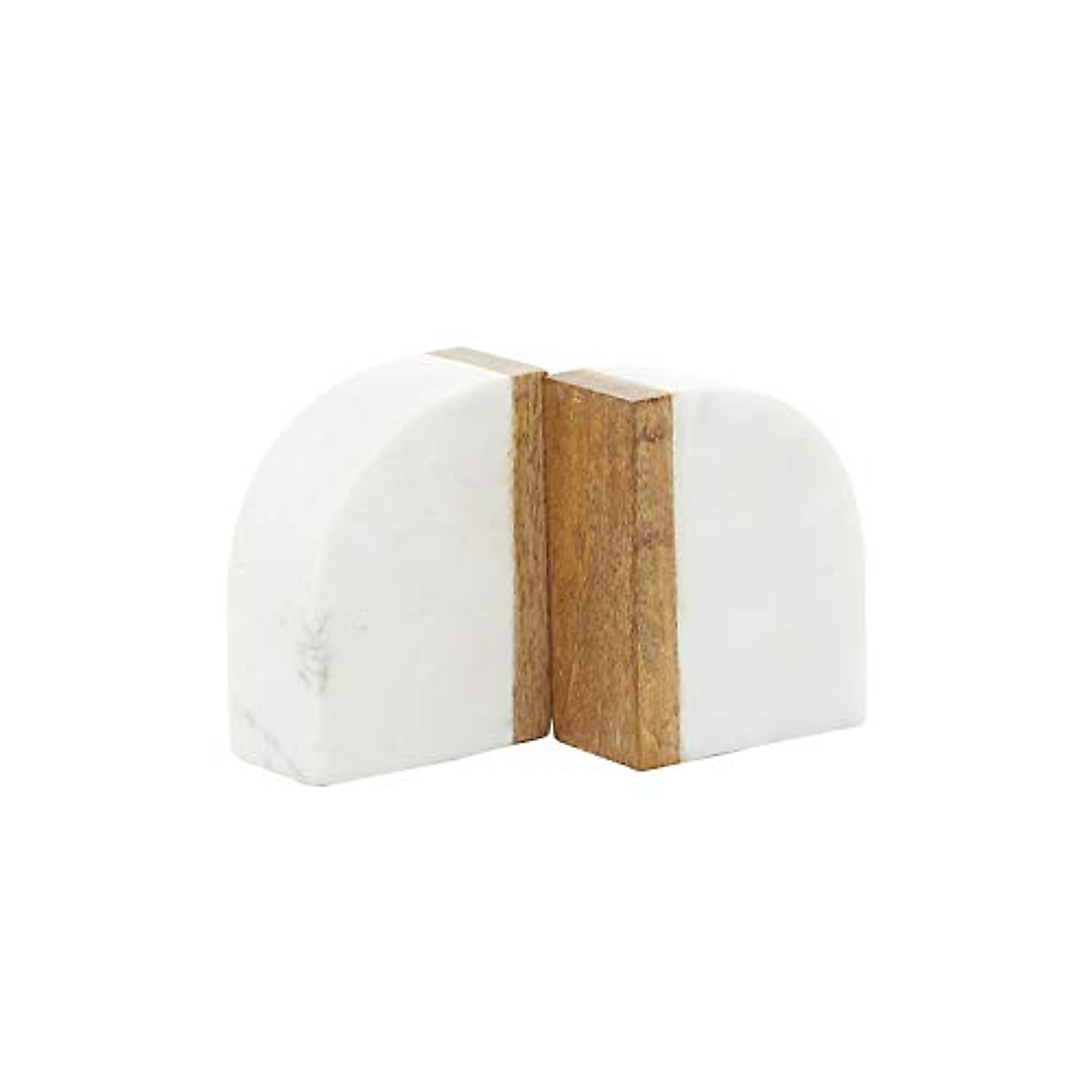 Deco 79 Marble Bookends with Wood Details, Set of 2 4"W, 5"H, White