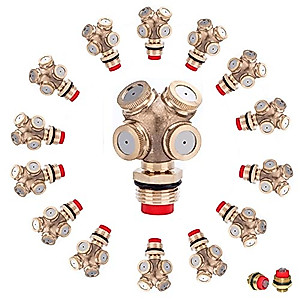 5Pack 4-Hole Brass Misting Nozzles 1/2 Inch BSPF Garden Misting Nozzle Brass Replacement Nozzle Heads, Low Ressure Mist Water Spray Sprinkler With Filter Mesh For Patio Lawn, Dust Control
